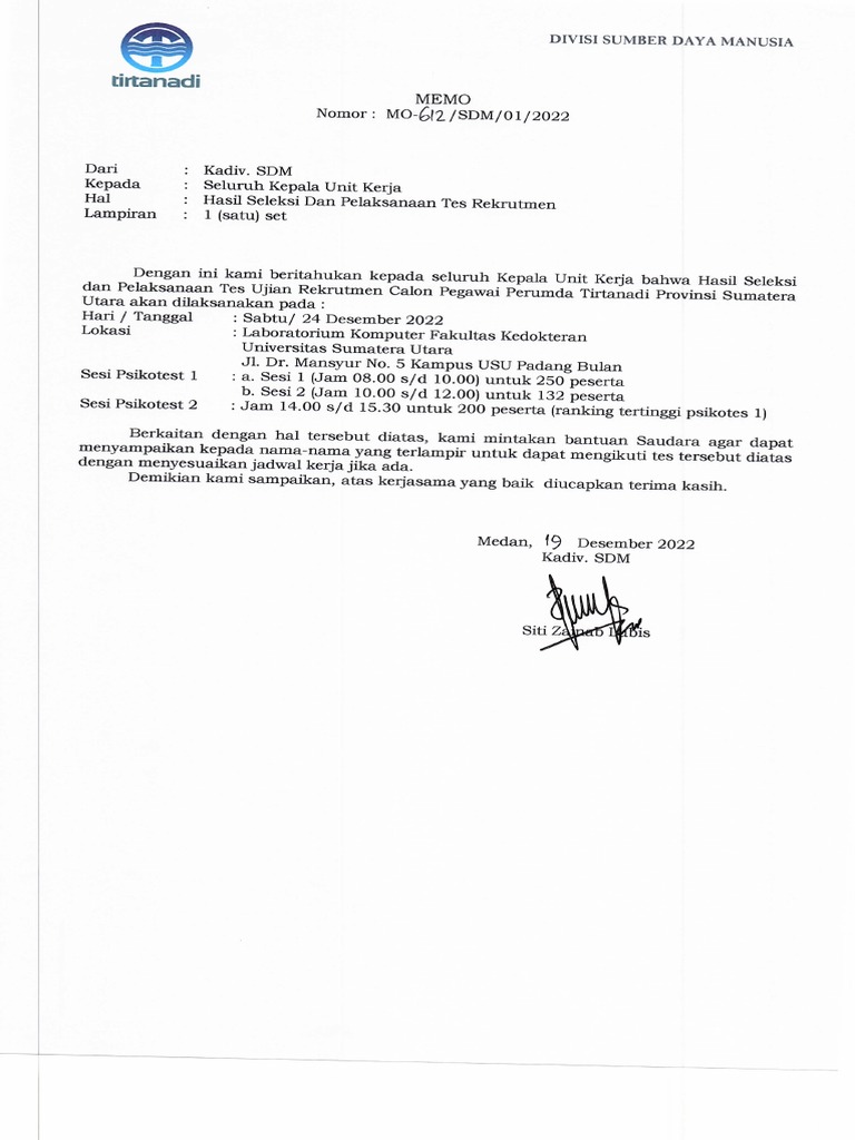 Hasil Seleksi Dan Pelaksanaan Tes Rekrutmen | PDF