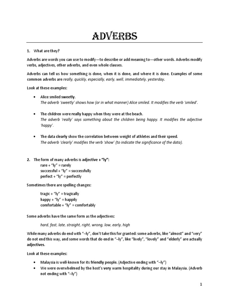 Adverbs: A Comprehensive Guide | PDF | Language Arts & Discipline ...