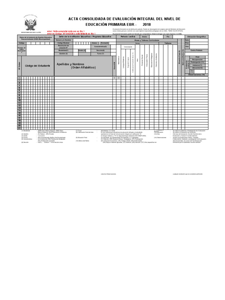 Acta Evaluacion Primaria | PDF