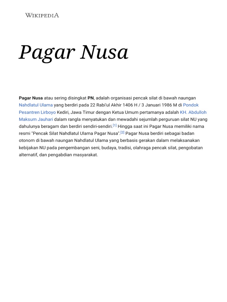 Pagar Nusa - Wikipedia Bahasa Indonesia, Ensiklopedia Bebas | PDF