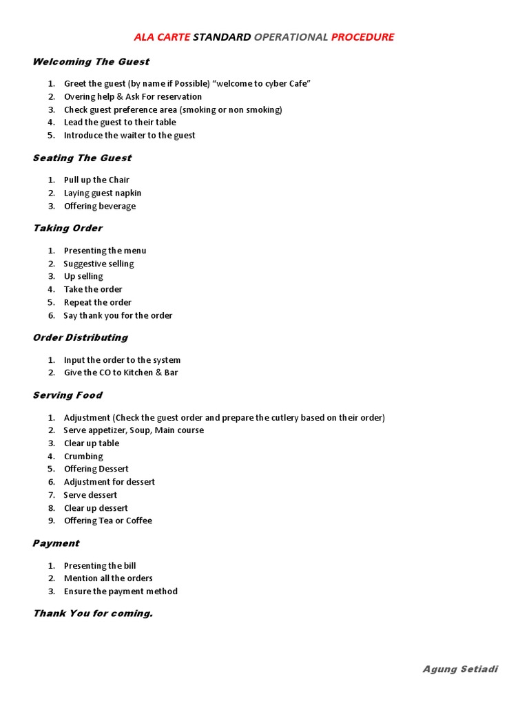 Alacarte Standard Operational Procedure | PDF
