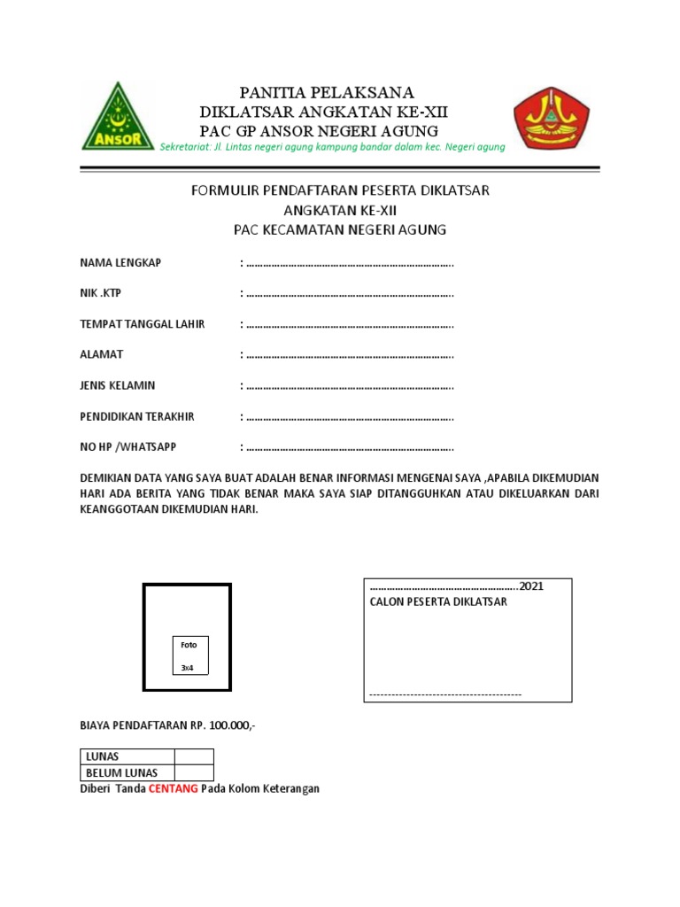 Formulir Pendaftaran | PDF