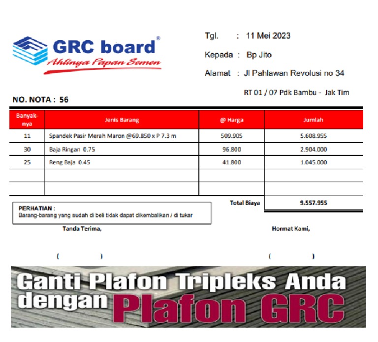 Nota Kontan Baja Ringan & Spandek Pasir | PDF