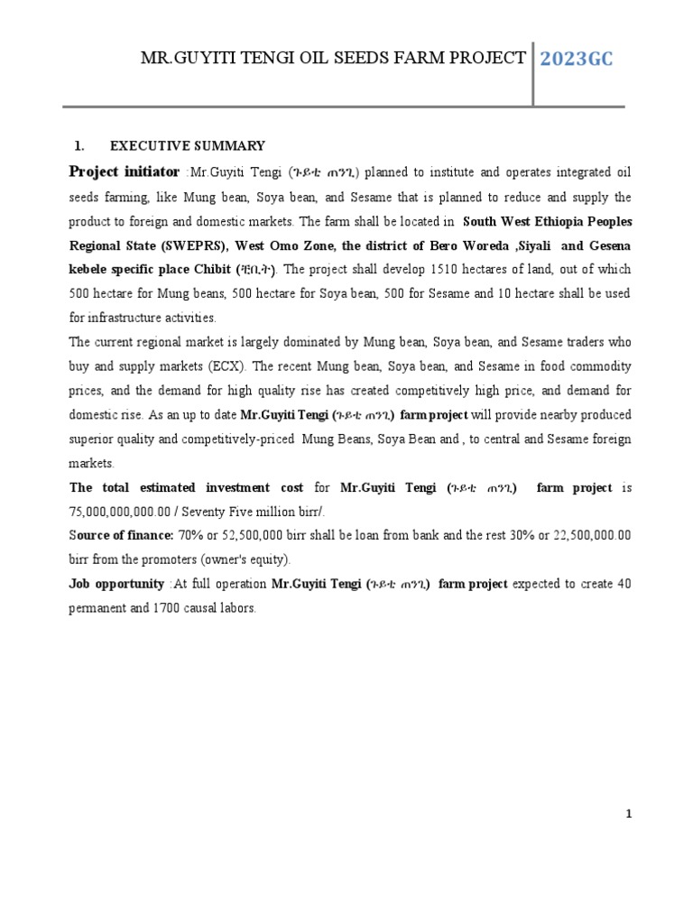 Guyiti Tengi Oil Seeds Farm Project | PDF | Sesame | Legume