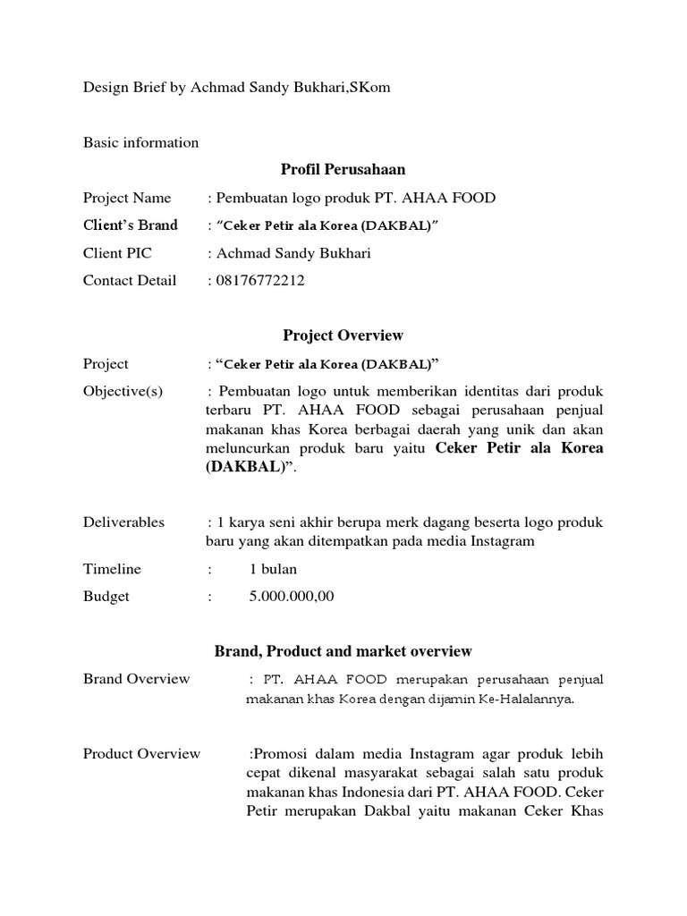 Desain Brief - AchmadSandy - Dakbal | PDF | Memasak, Makanan, & Anggur