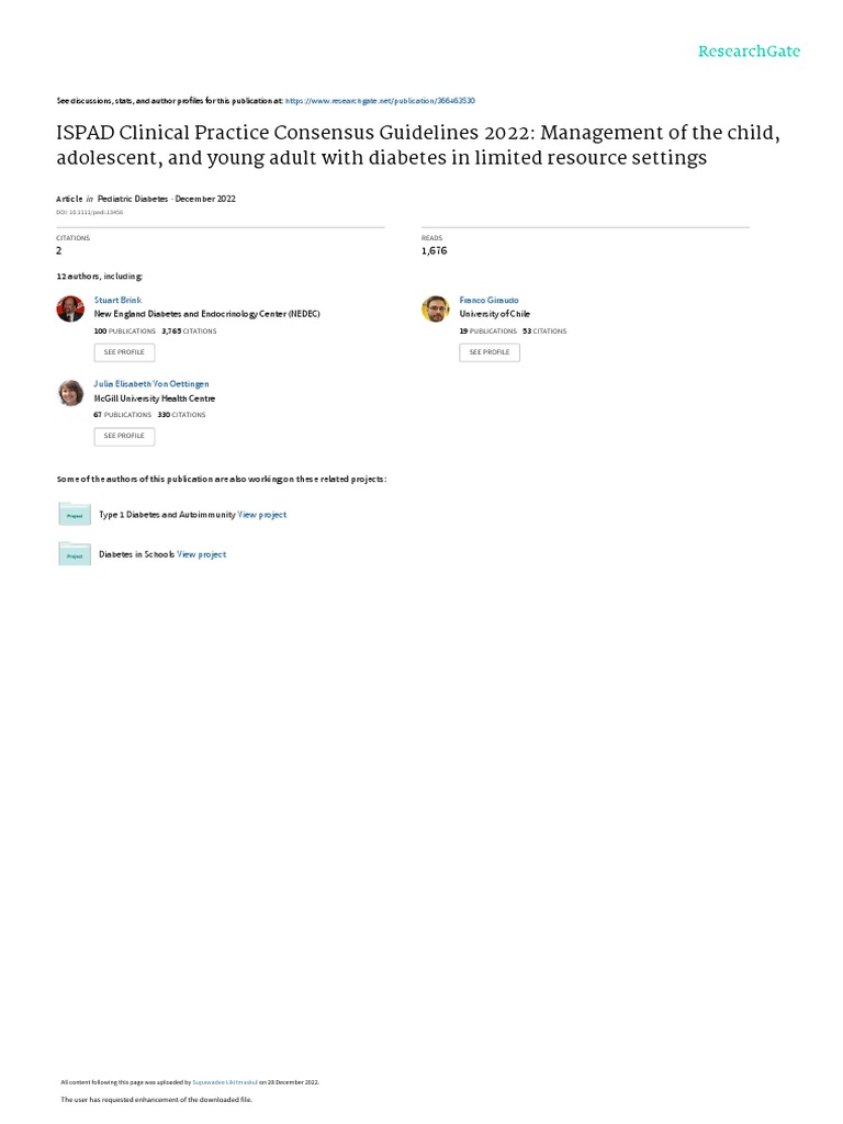 ISPAD Clinical Practice Consensus Guidelines 2022: Management of The ...