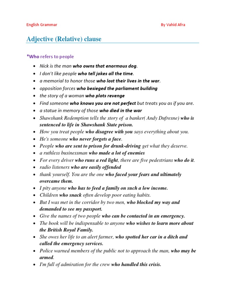Adjective (Relative) Clause | PDF | English Grammar | Linguistics