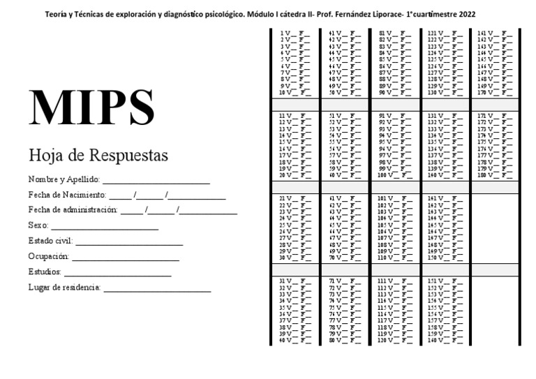 IMPRIMIR Protocolo y Registro de Respuestas MIPS. Versión Word 2022 | PDF