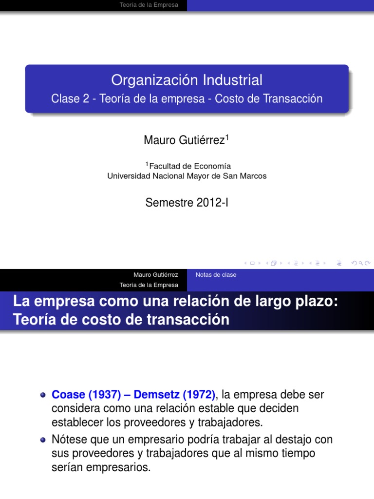 Clase 2 - Teoria de La Empresa - Costo de Transacción | PDF