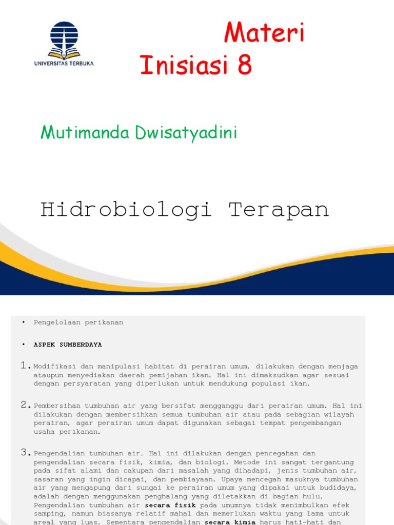 Materi Inisiasi 8 BIOL4214 Hidrobiologi Ed. 2 | PDF