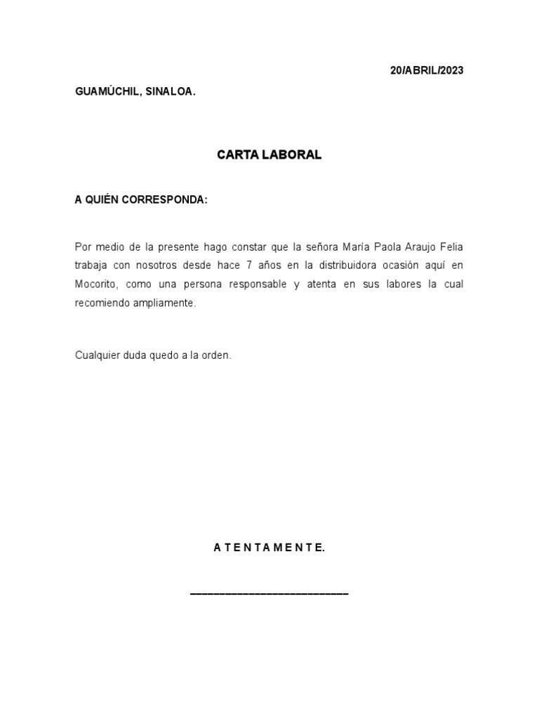 Carta de Recomendacion Laboral Simple | PDF