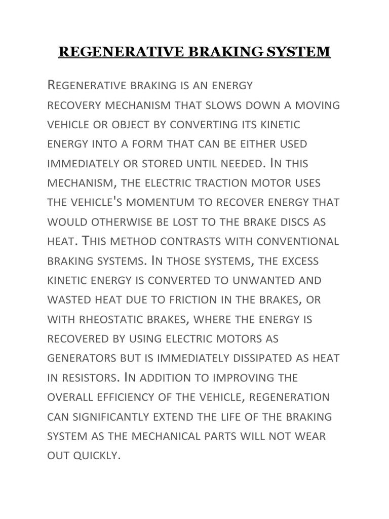 Regenerative Braking System | PDF | Brake | Vehicles