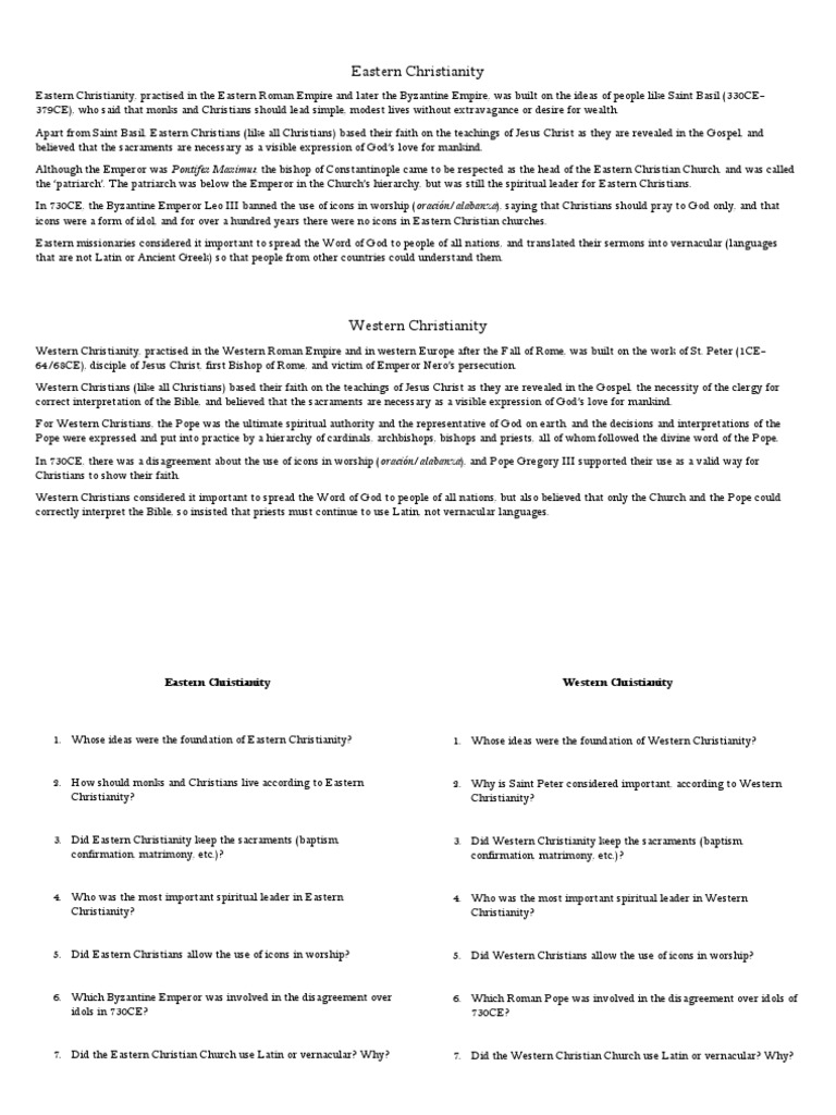 The Great Schism Worksheet | PDF