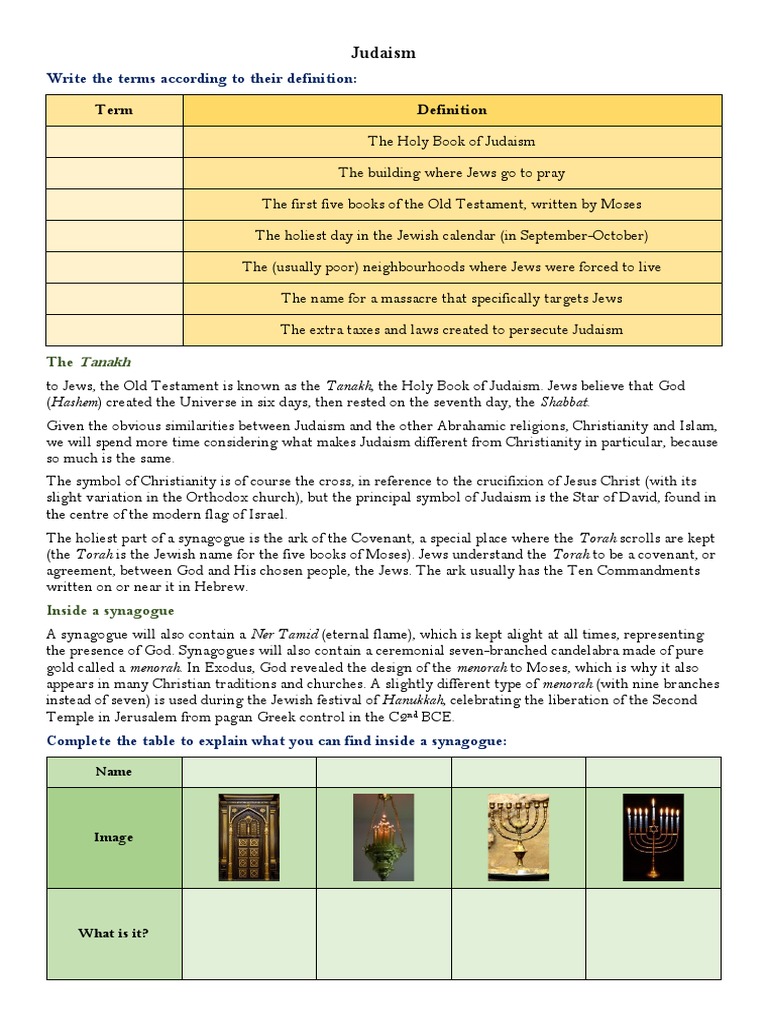Judaism Worksheet | PDF | Second Temple | Jews