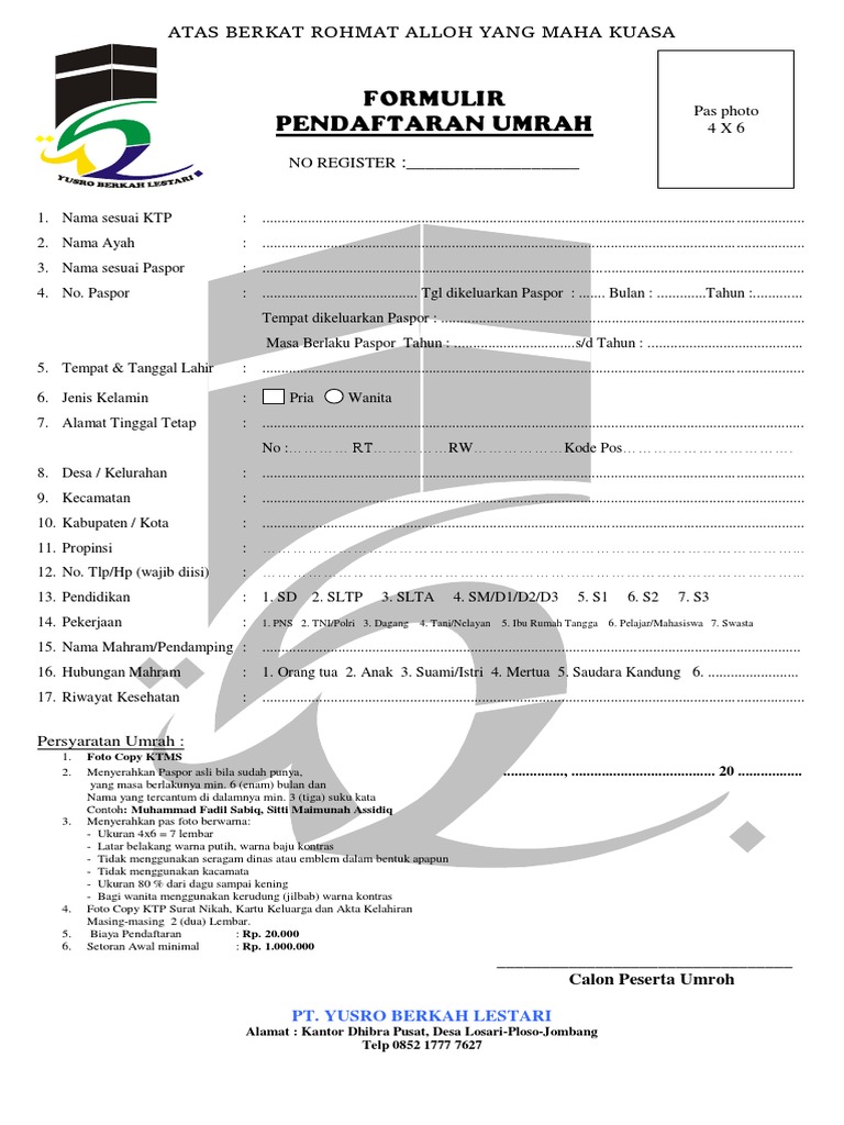 Formulir Pendaftaran Umroh | PDF | Hukum