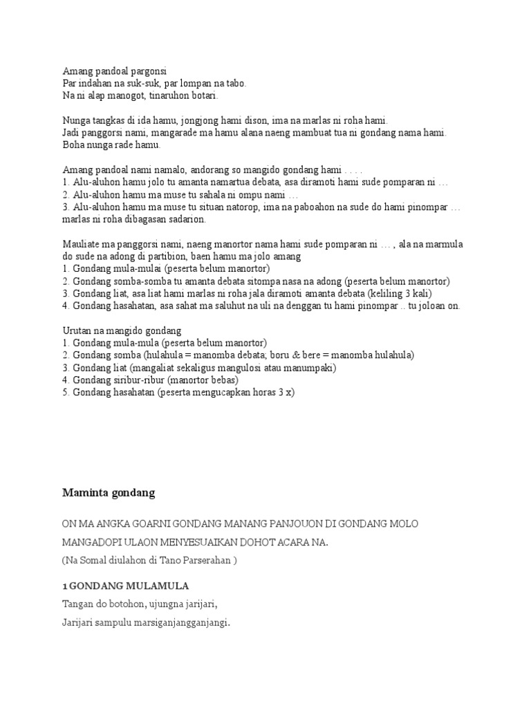 Panduan Maminta Gondang Batak | PDF