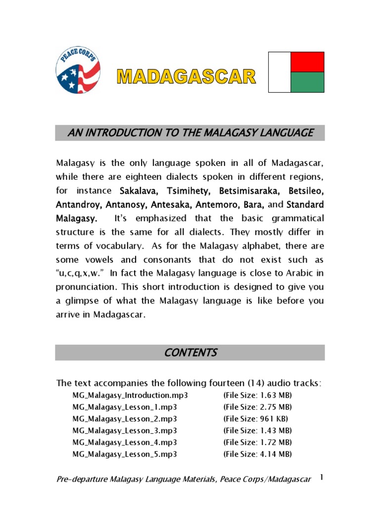 Malagasy Language Guide for Trainees | PDF | Grammar | Human Communication