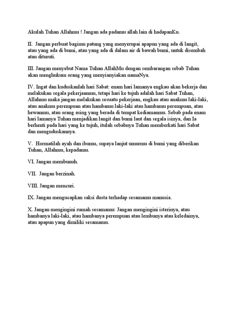 Sepuluh Perintah Tuhan | PDF | Kajian Bahasa Asing | Griya & Taman