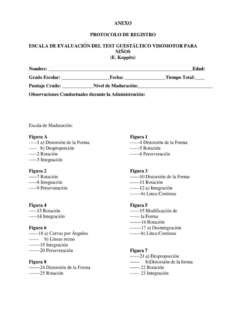 Test de Bender, Protocolo de Registro | PDF