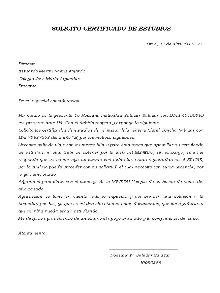 Solicito Certificado de Estudios | PDF