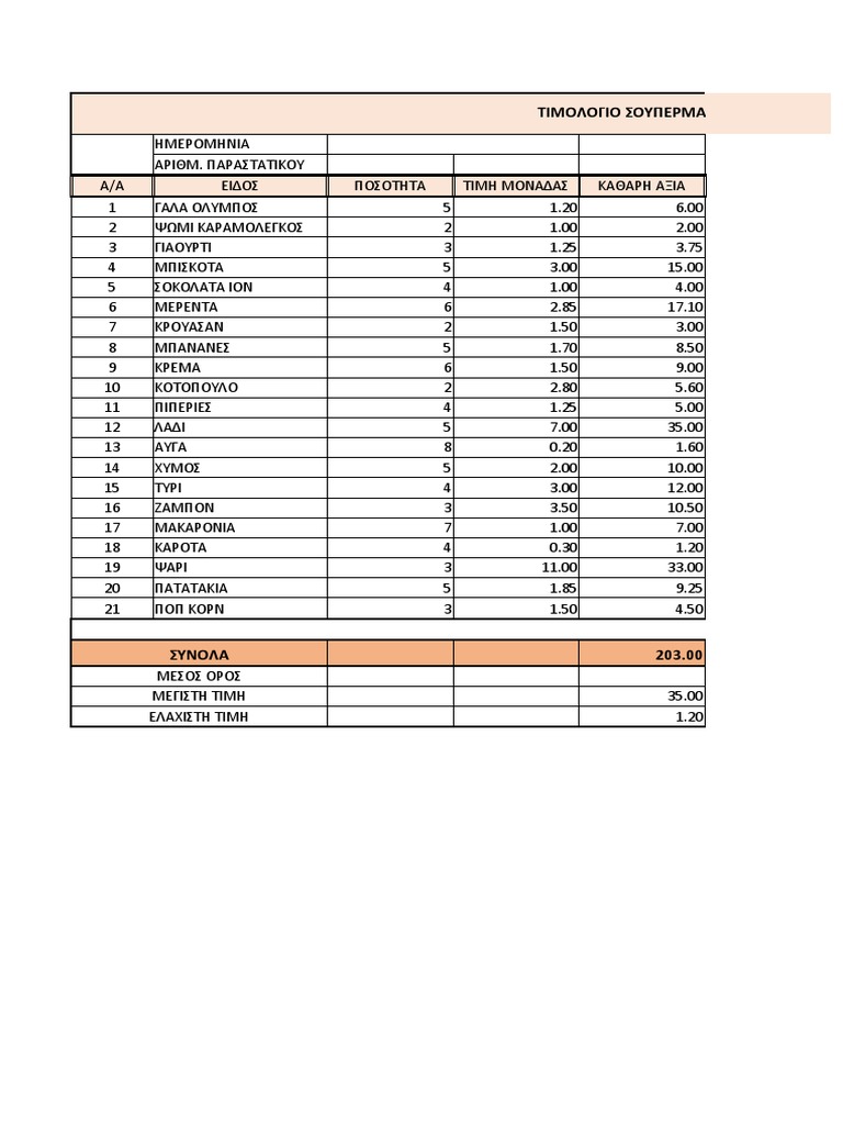 ΤΙΜΟΛΟΓΙΟ ΣΟΥΠΕΡΜΑΡΚΕΤ ΠΑΡΑΛΙΚΑΣ | PDF