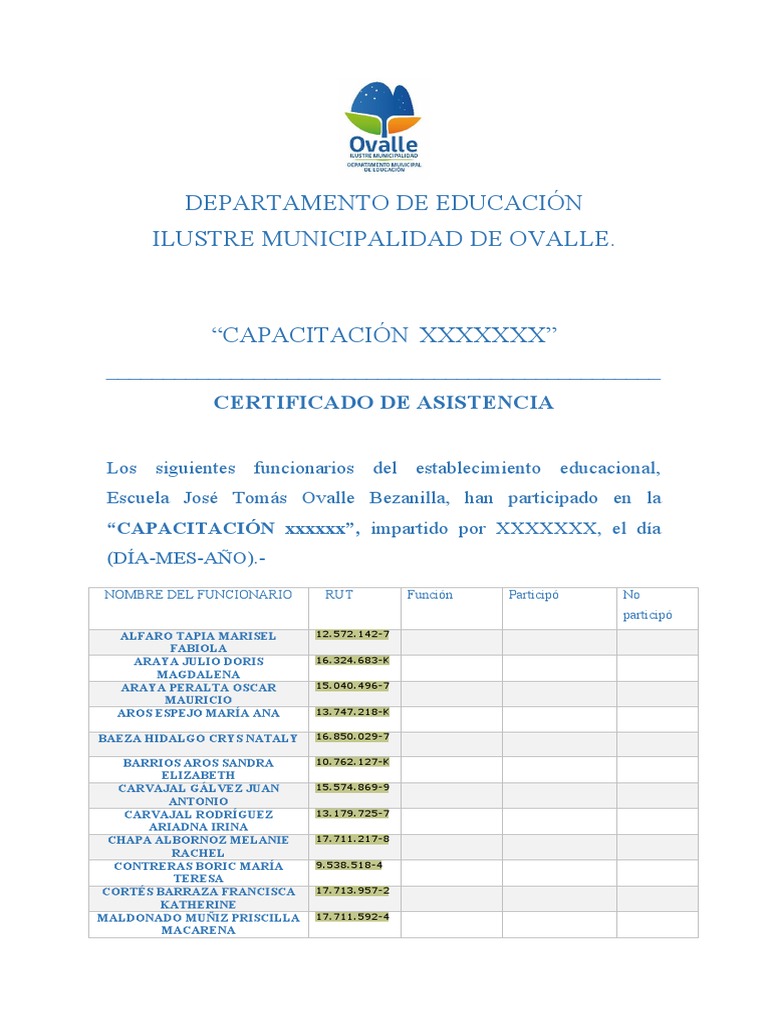 FORMATO Certificado de Asistencia A La Capacitación | PDF