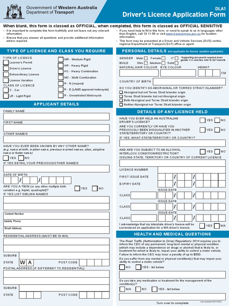 LBU F DL DLA 1 DriversLicenceApplication | PDF | Driver's License
