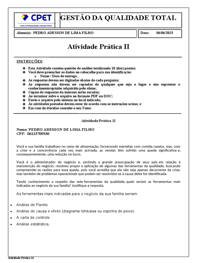 Gestão Da Qualidade Total - Atividade Prática II | PDF | Informática
