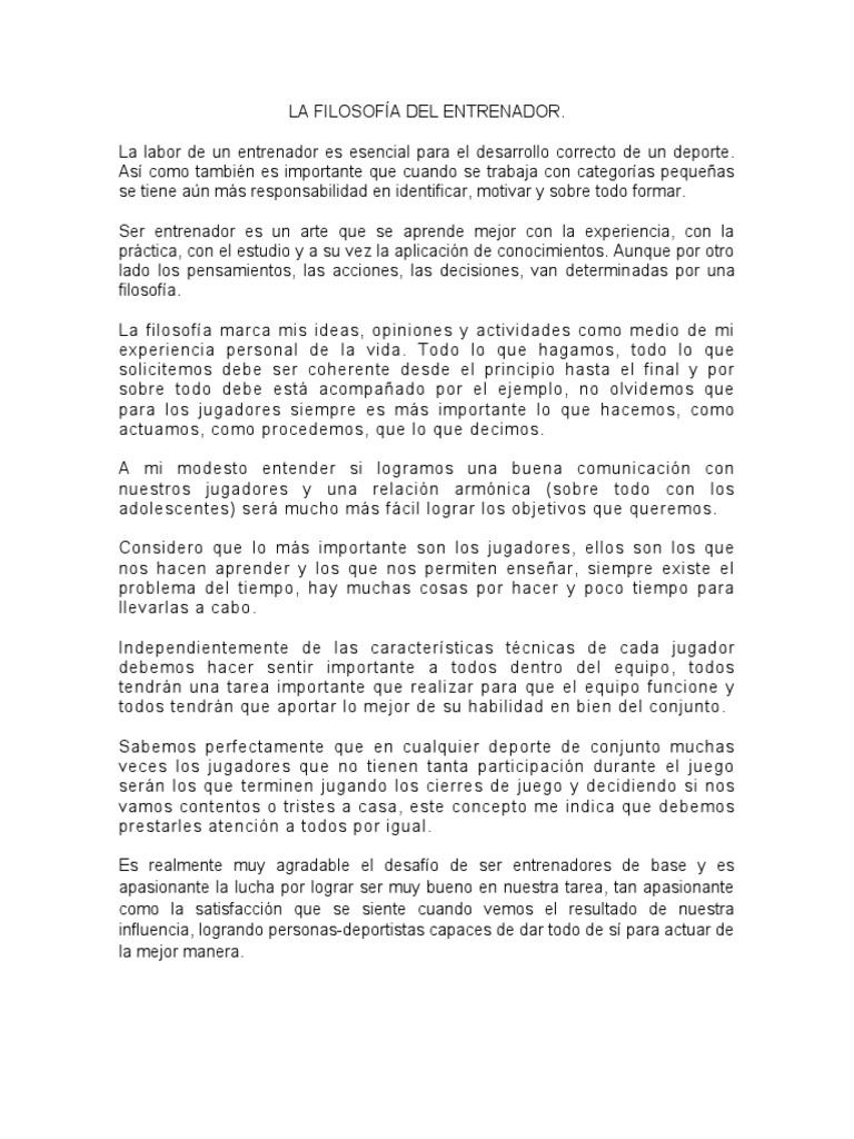 Filosofía del Entrenador en el Deporte | PDF