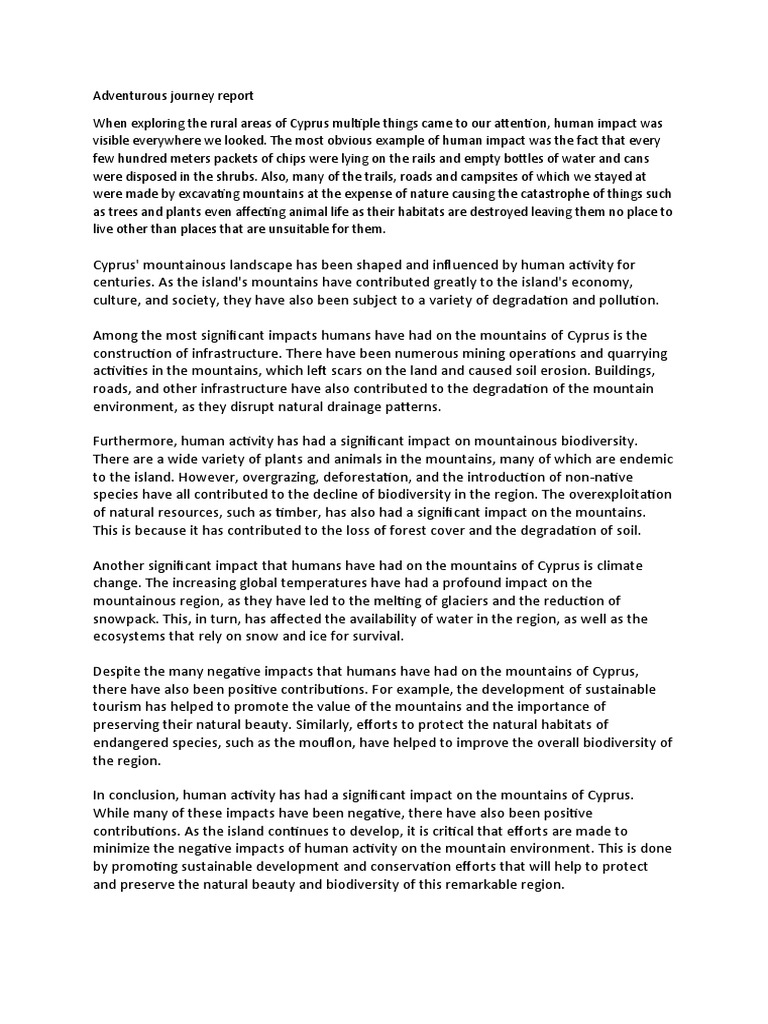 Adventurous Journey Report | PDF | Human Impact On The Environment ...
