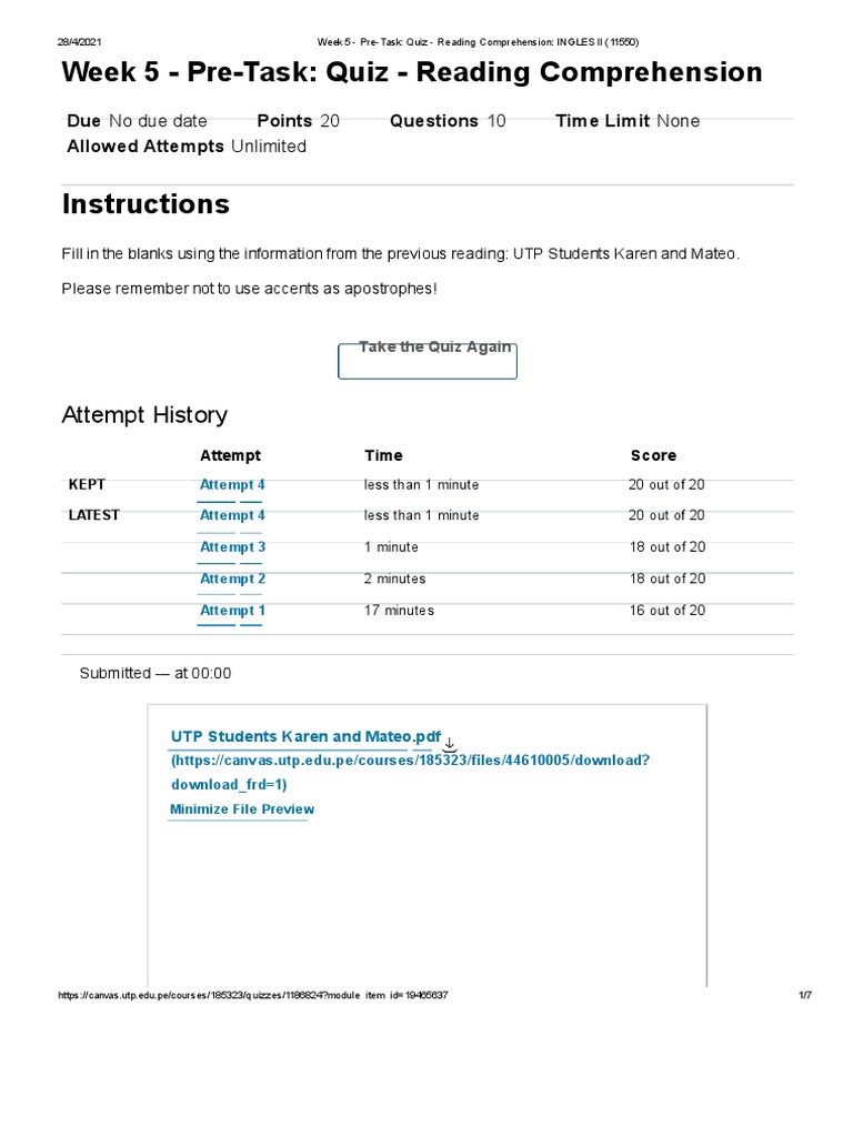 Week 5 Reading Comprehension Quiz | PDF | Learning | Cognitive Science