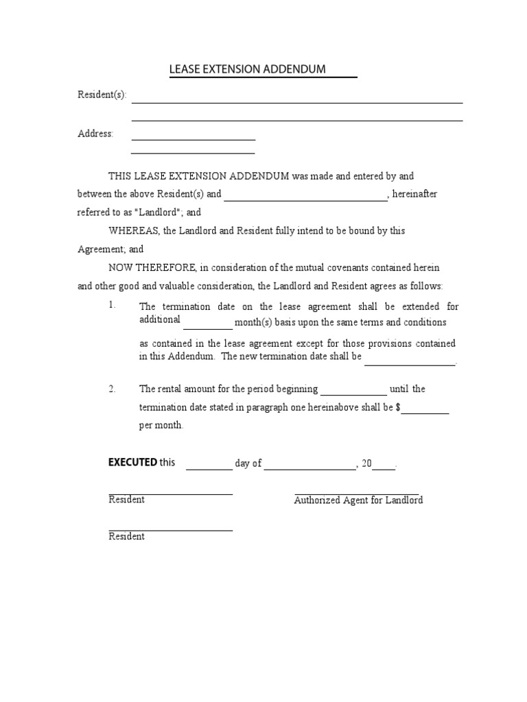 Lease Extension Addendum | PDF | Finance & Money Management | Law