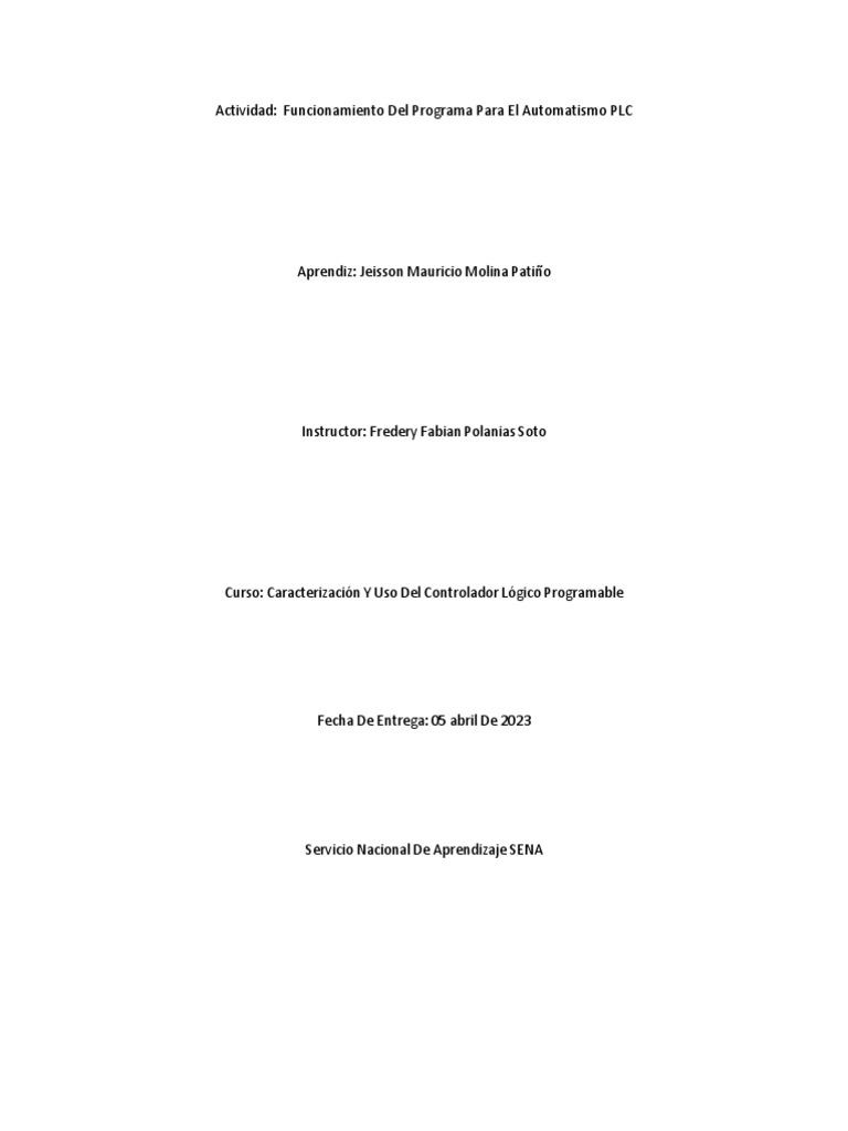 Funcionamiento Del Programa para El Automatismo PLC | PDF