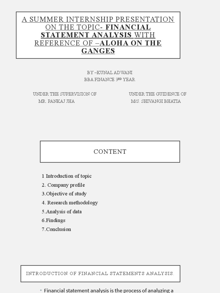 A Summer Internship Report On The Topic - Financial | PDF | Equity ...
