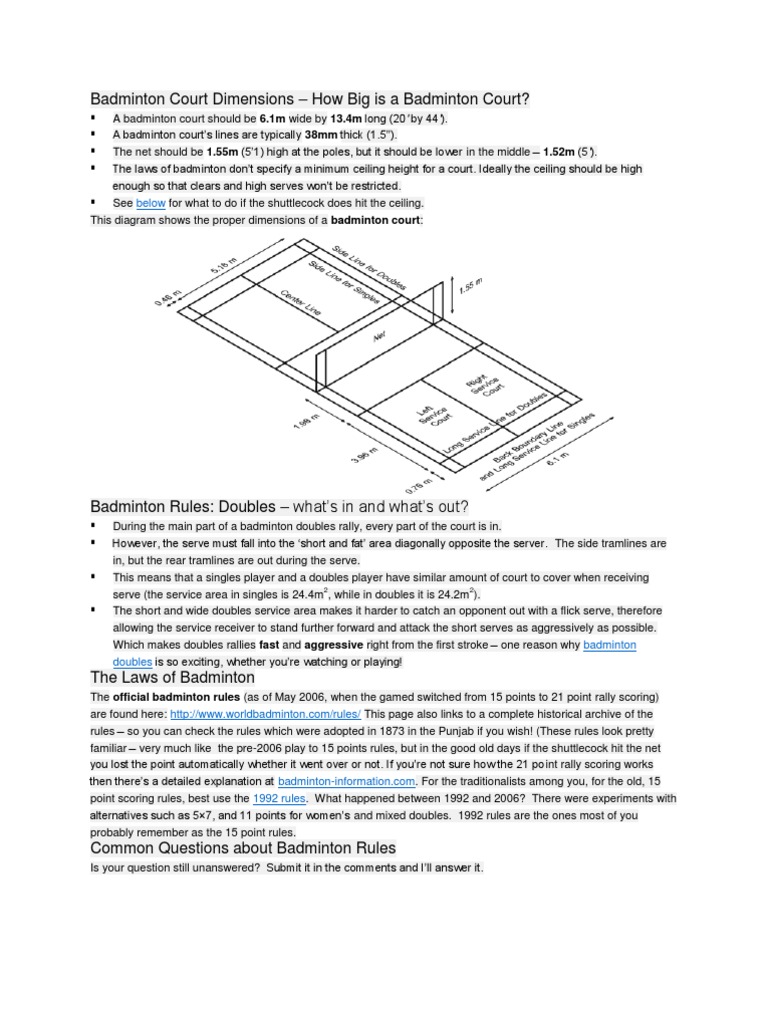 Badminton Court Dimensions | Sports | Leisure