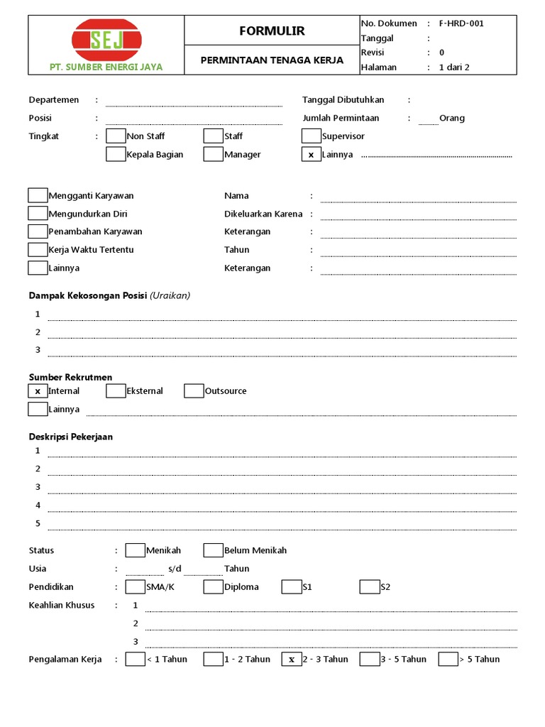 Form Permintaan Tenaga Kerja | PDF