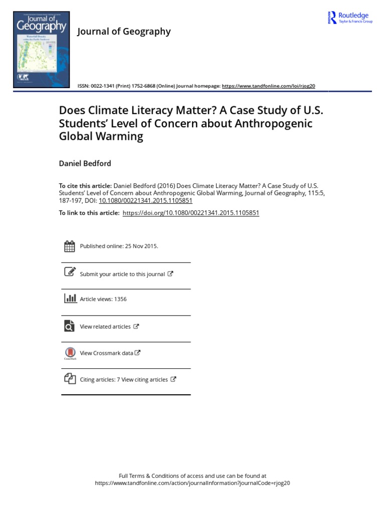 Does Climate Literacy Matter A Case Study of U S Students Level of ...