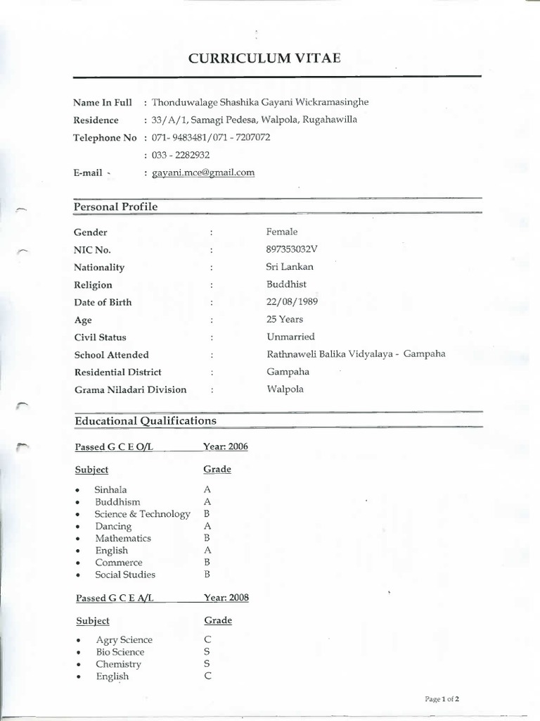 Curriculam Vitae | PDF