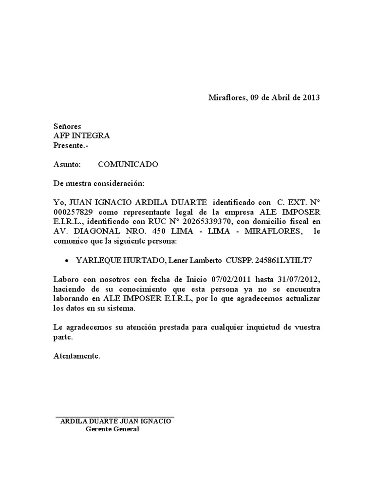 Carta Afp Integra | PDF | Negocios