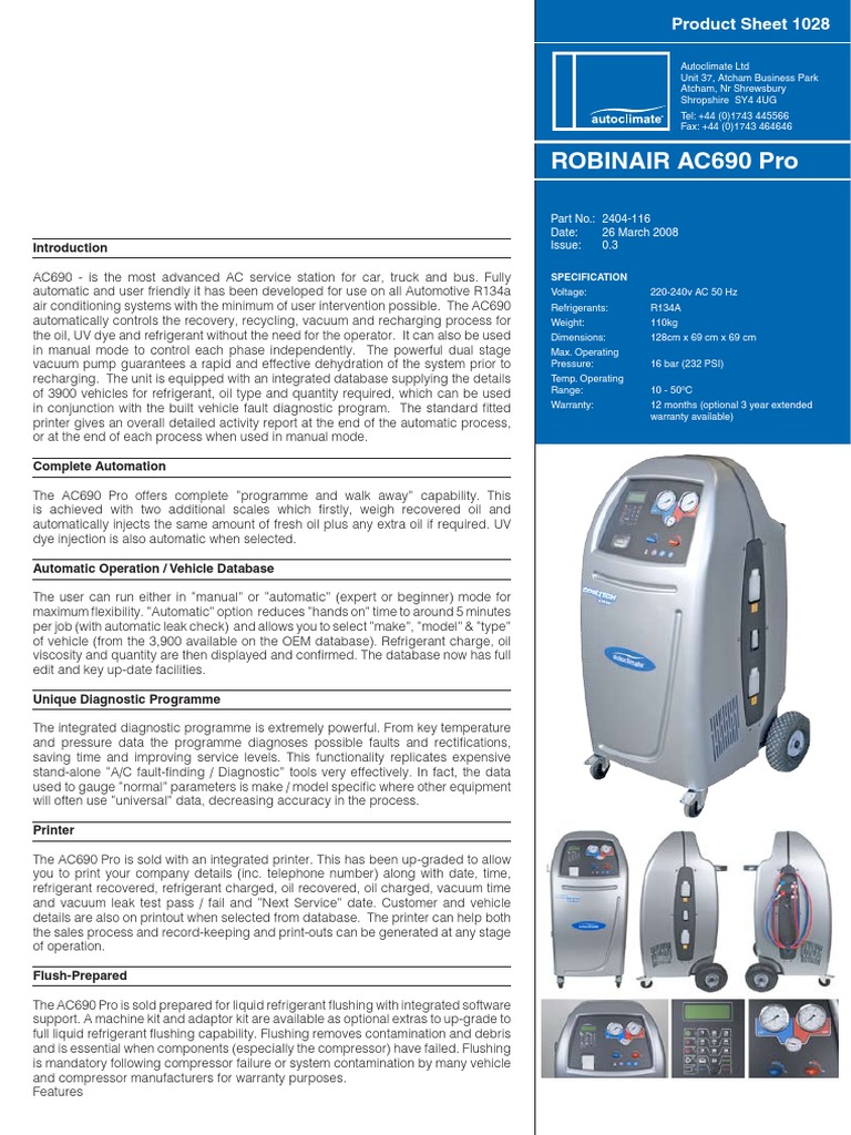 Robinair Ac690 Pro Techspecs | PDF