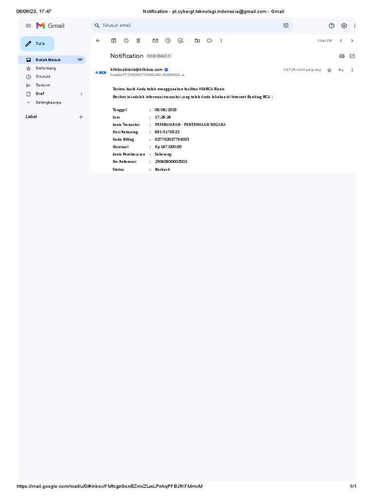 Notification - PT - Cybergt.teknologi - Indonesia@gmail - Com - Gmail | PDF
