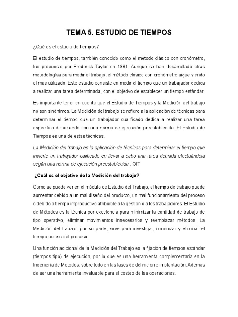 Tema 5 Estudio De Tiempos Pdf