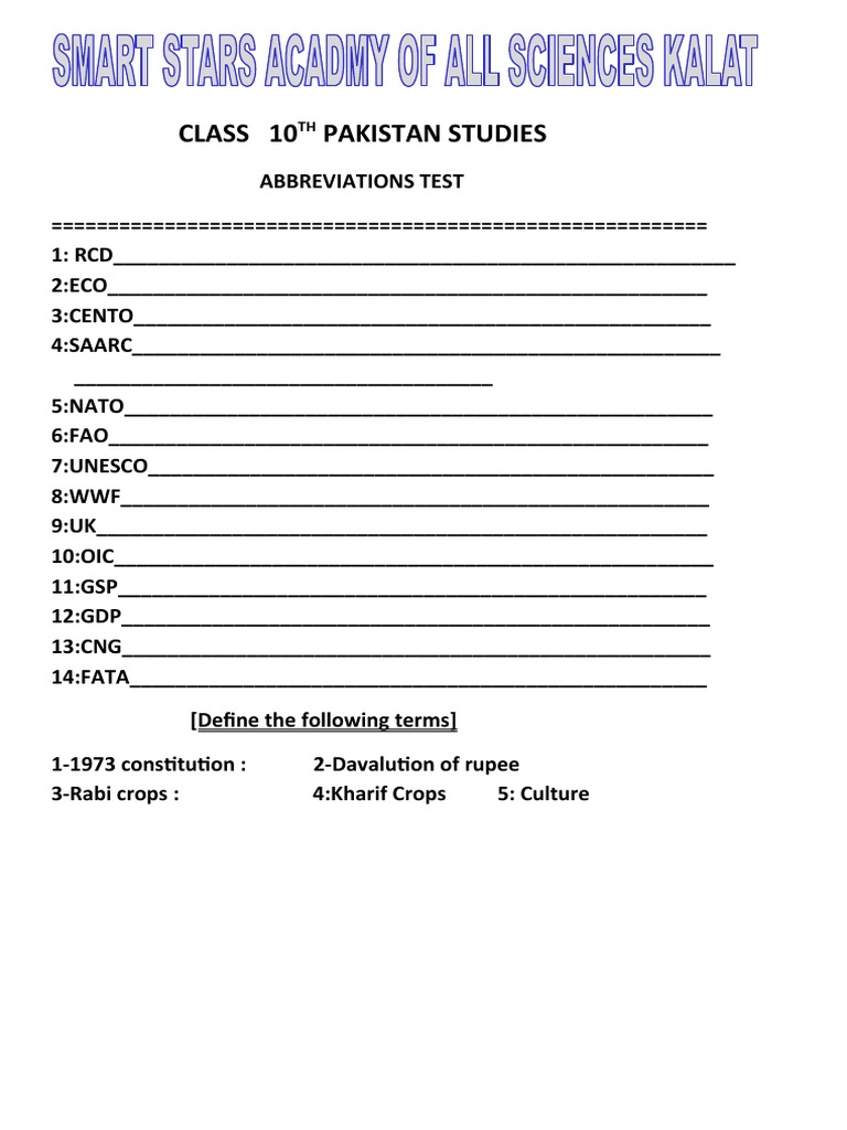 CLASS 10TH PAKISTAN STUDIES Notes | PDF