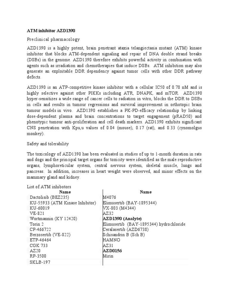 ATM Inhibitor - AZD1390 | Download Free PDF | Dna Repair | Neoplasms