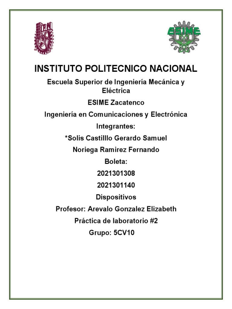 Practica 2 Dispositivos | PDF | Diodo | Diodo emisor de luz