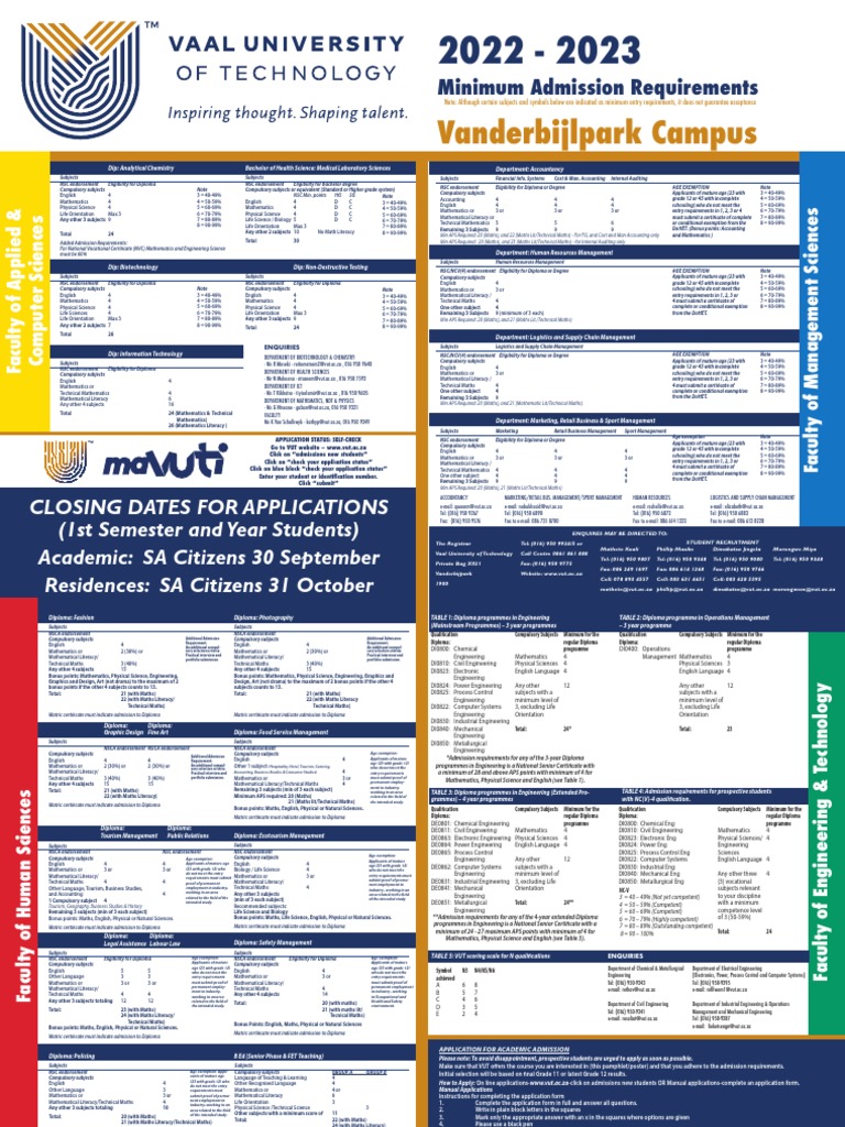 VUT Prospectus 2023 | PDF | University And College Admission | Engineering