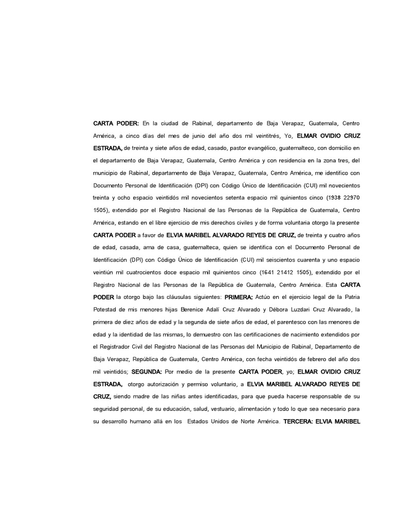 Carta Poder Usa Menores de Edad | PDF | Guatemala