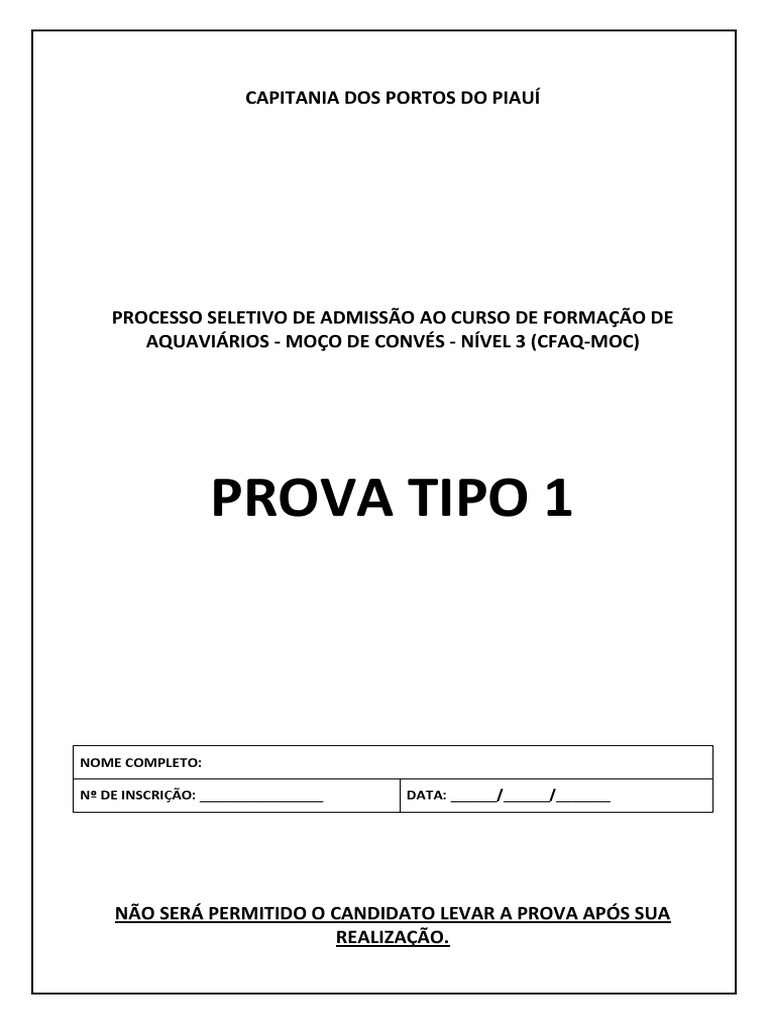 Modelo Prova Tipo 1 - Cfaq - Moc | PDF