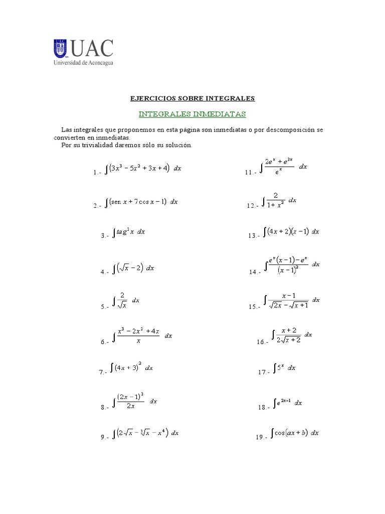 Guia de Repaso Integrales (Ejemplos) | PDF