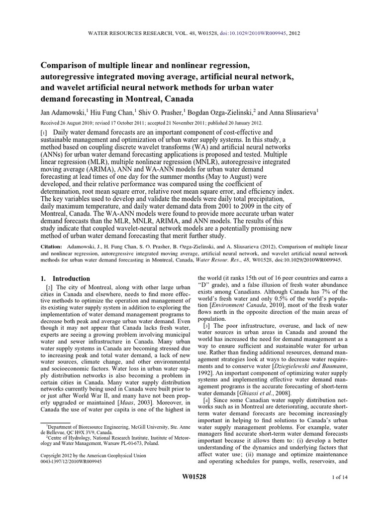 Water Resources Research - 2012 - Adamowski - Comparison of multiple linear and nonlinear ...